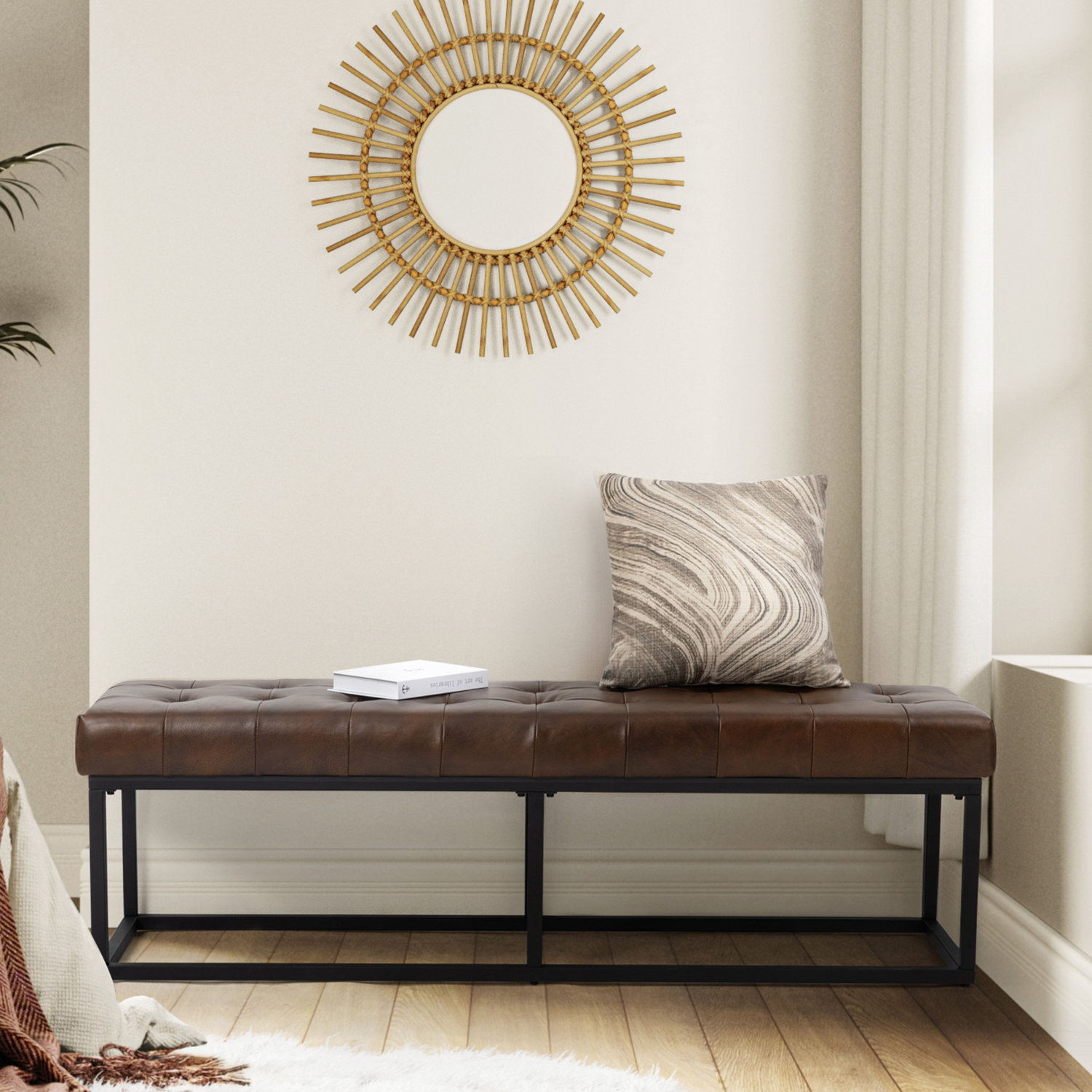 Trent Austin Design Cassella 60 W Genuine Leather Bench with Tufted Design Reviews Wayfair